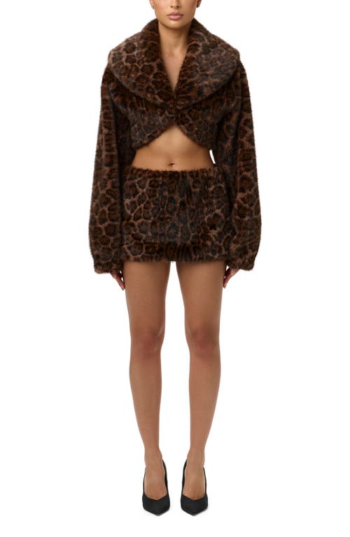 NAKED WARDROBE Leopard Faux Fur Miniskirt